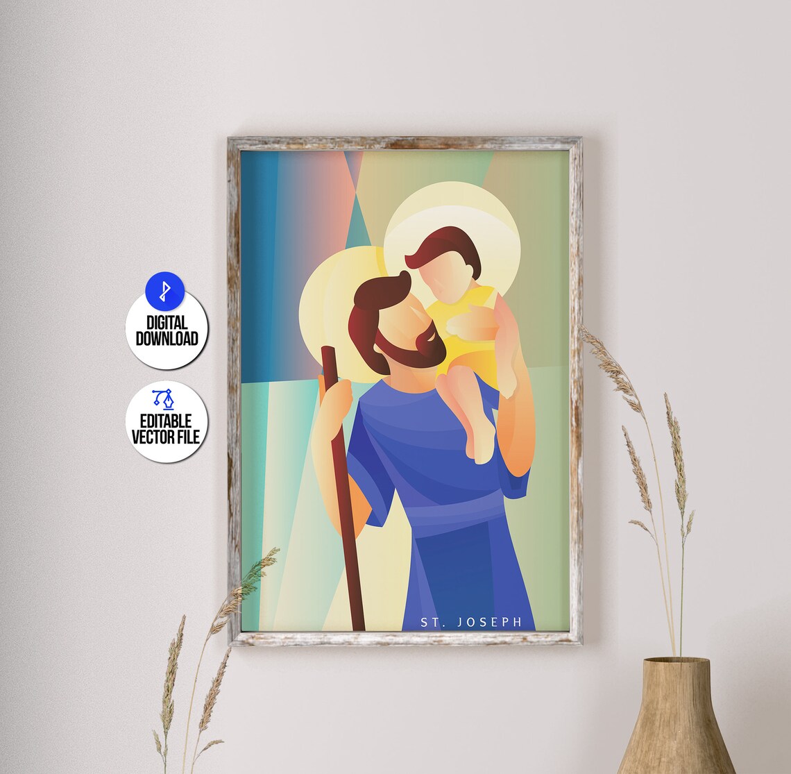 Saint Joseph With Jesus Child St. Joseph Catholic Printable Wall Art ...
