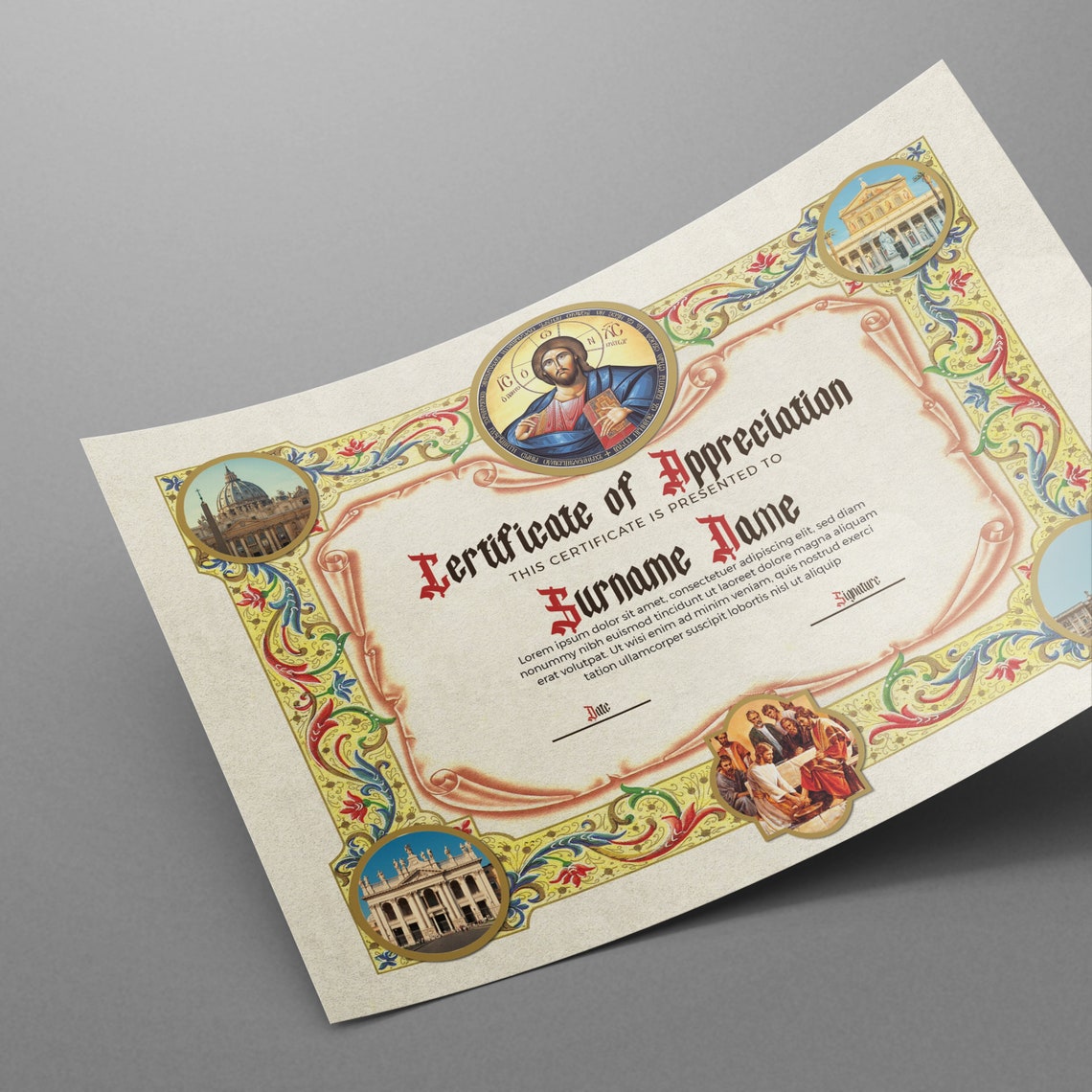 Printable Catholic Church Certificate Template: Papal Blessing ...