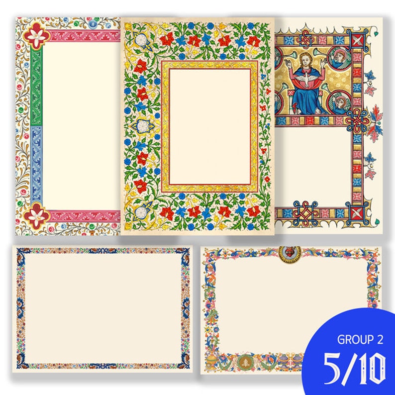 10 Medieval Illuminated Manuscript Pages: Floral Border (digital ...