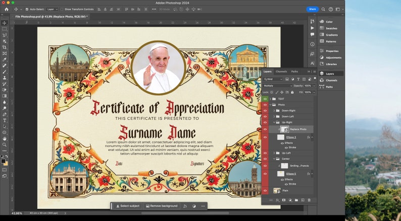 Printable Catholic Certificate Template: Papal Blessing, Photoshop ...