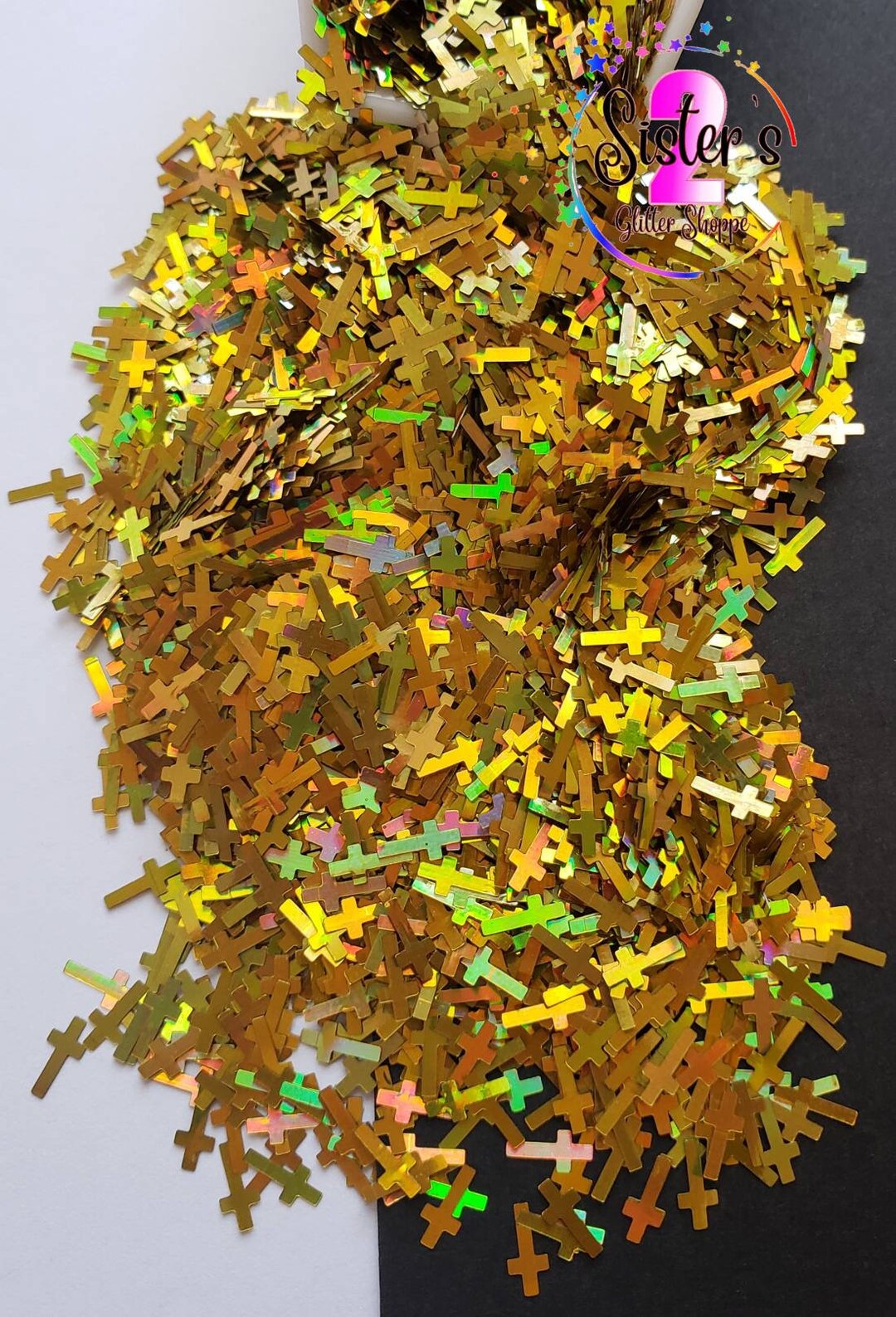 Gold Cross, 8mm Holographic Gold Cross, Shaped Glitter, Polyester ...