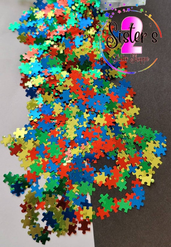 Puzzled Multi Colored Puzzle Piece Shaped Glitter Shaped | Etsy