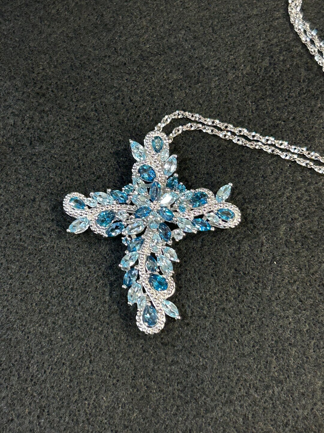 925 Silver W/ Topaz Cross Pendant Necklace - Etsy