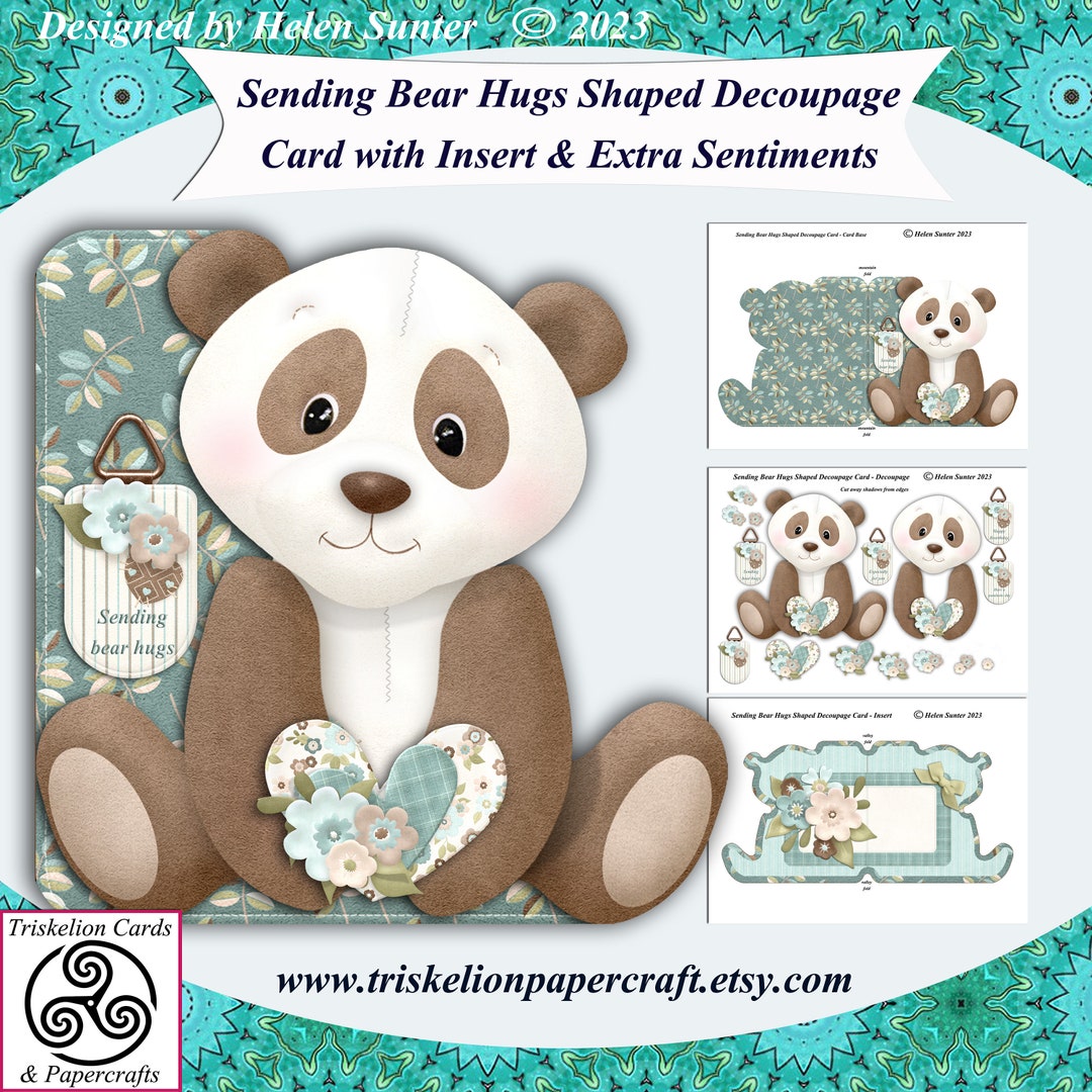Printable Sending Bear Hugs Shaped 3D Decoupage Card Making Kit With ...