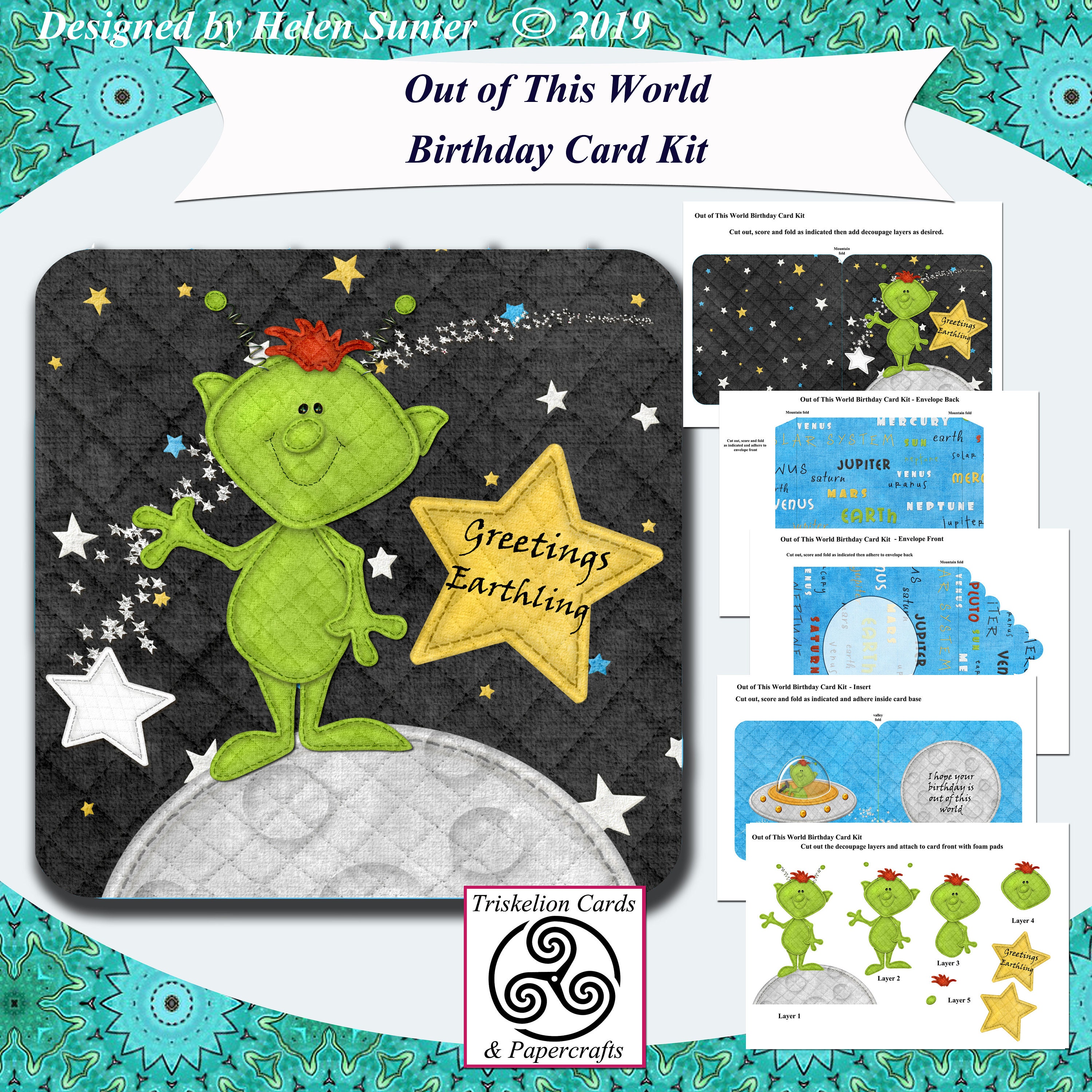 Printable Alien Out of This World Card Making Kit Space Male Birthday ...