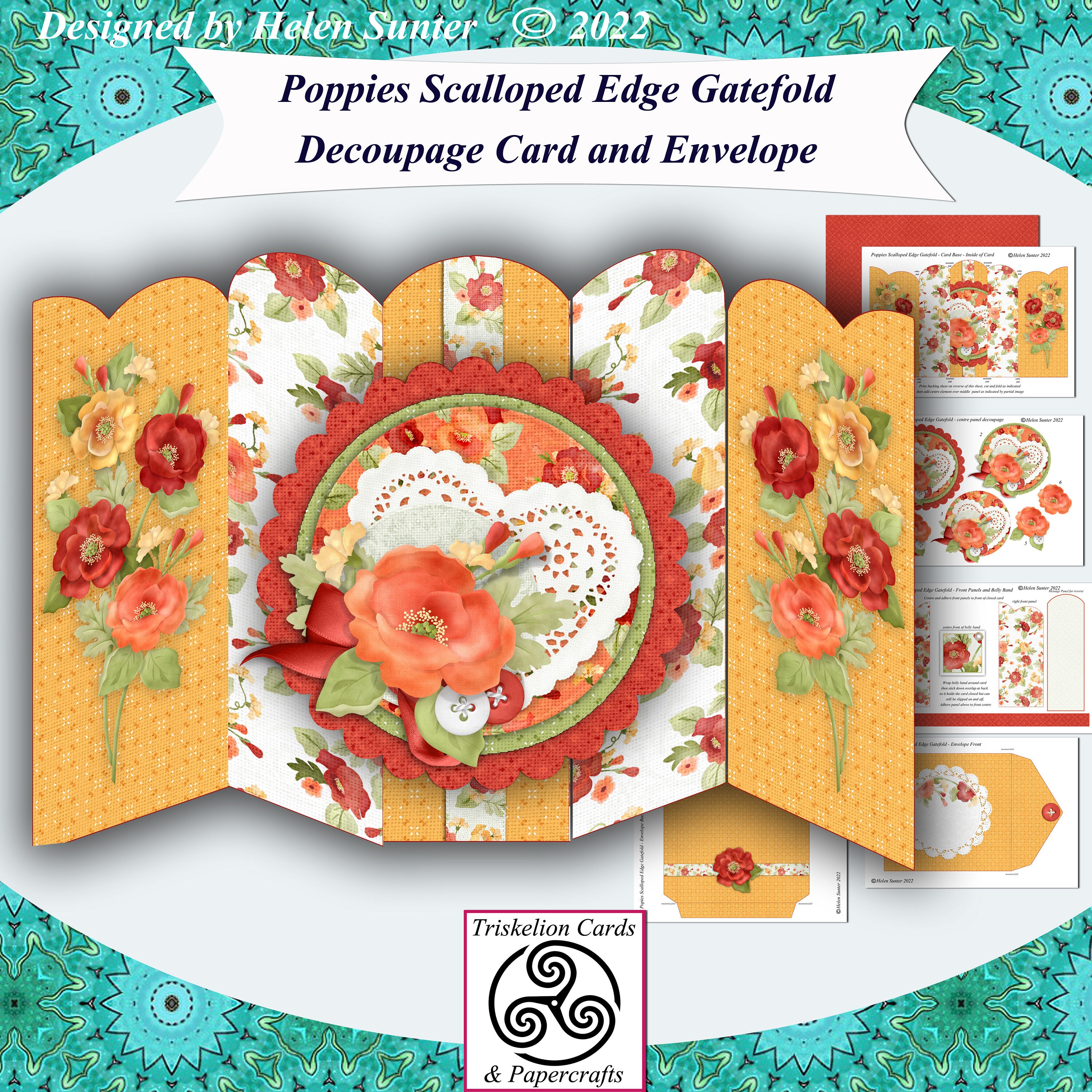 Printable Poppies Scalloped Edge Gate Fold Card Making Kit Poppy Any ...