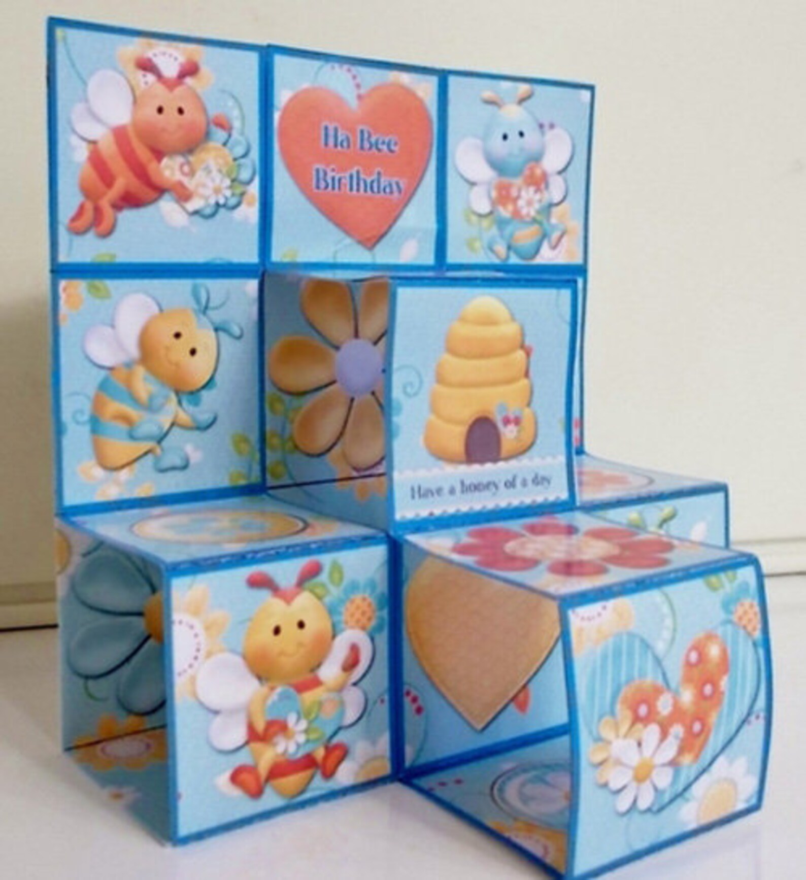 Printable Bee Birthday Pyramid Building Blocks Digital Card - Etsy UK