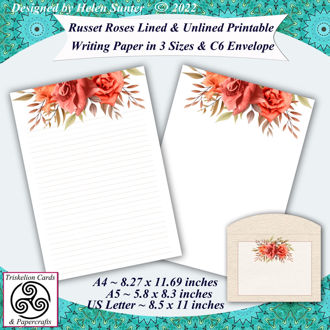Russet Red Roses Printable Stationery Set Lined & Unlined Writing Paper ...