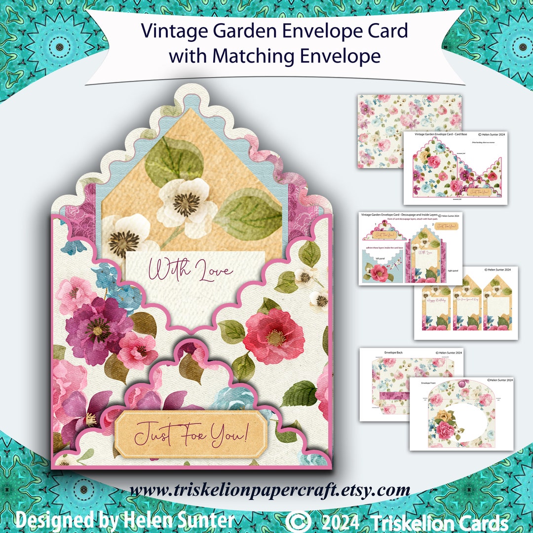 Printable Envelope Shaped Card Making Kit With Matching Envelope, Any ...