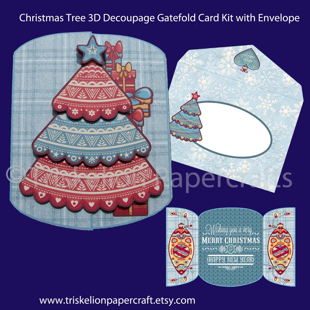 Scandinavian Folk Art Christmas Tree Printable 3D Decoupage Gatefold ...