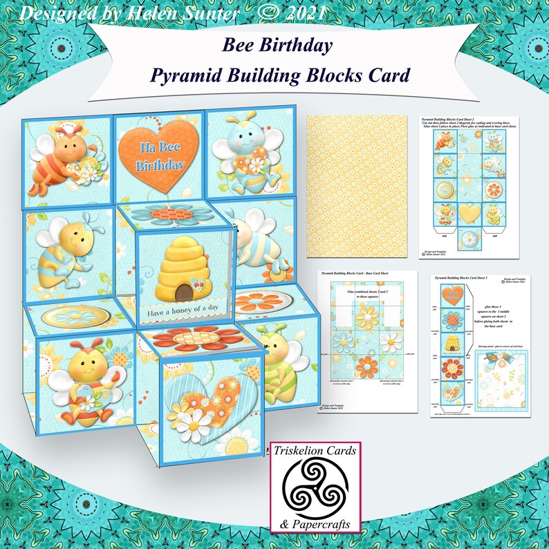 Printable Bee Birthday Pyramid Building Blocks Digital Card - Etsy UK