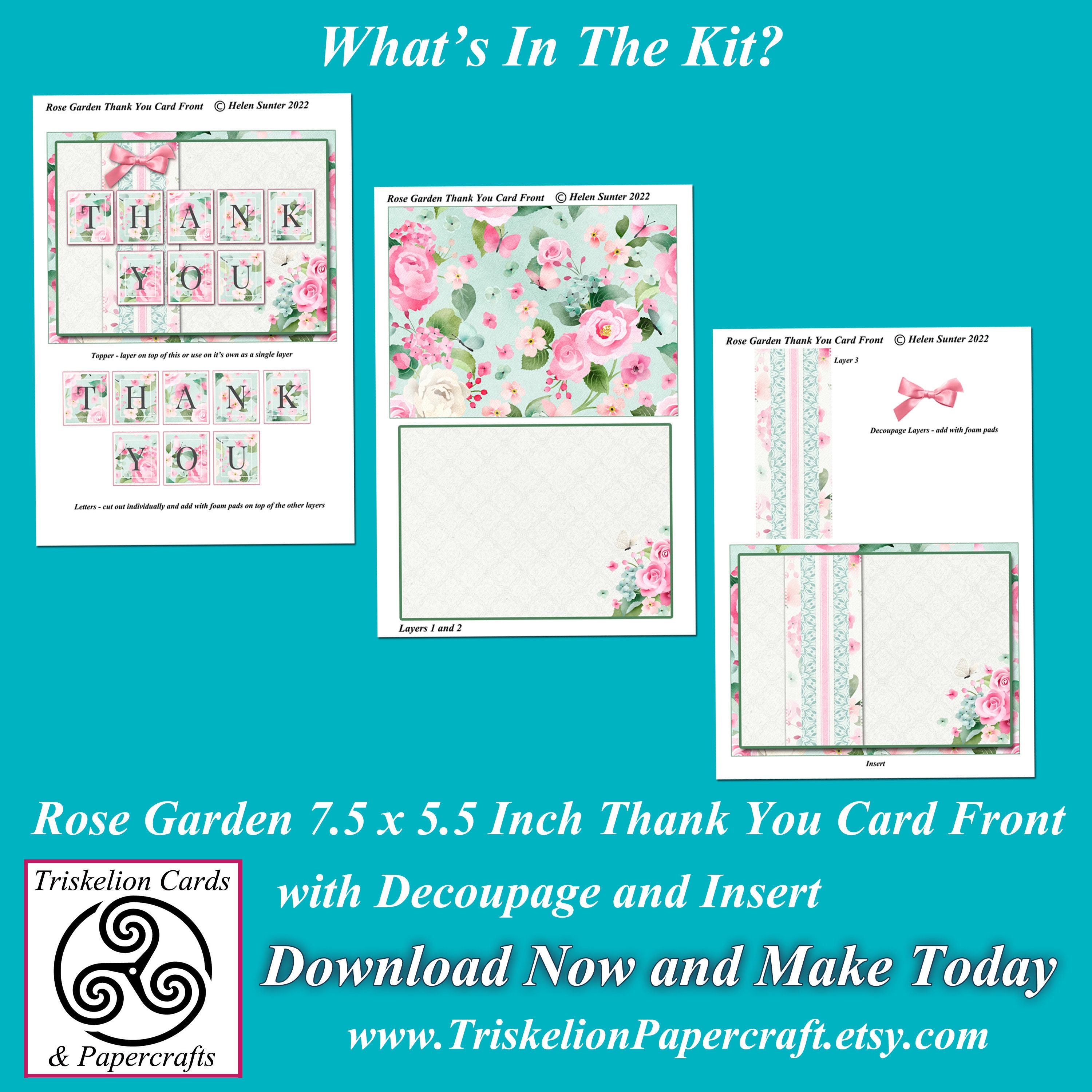 Thank You 3D Decoupage Card Front Card Making Kit With Insert Printable ...