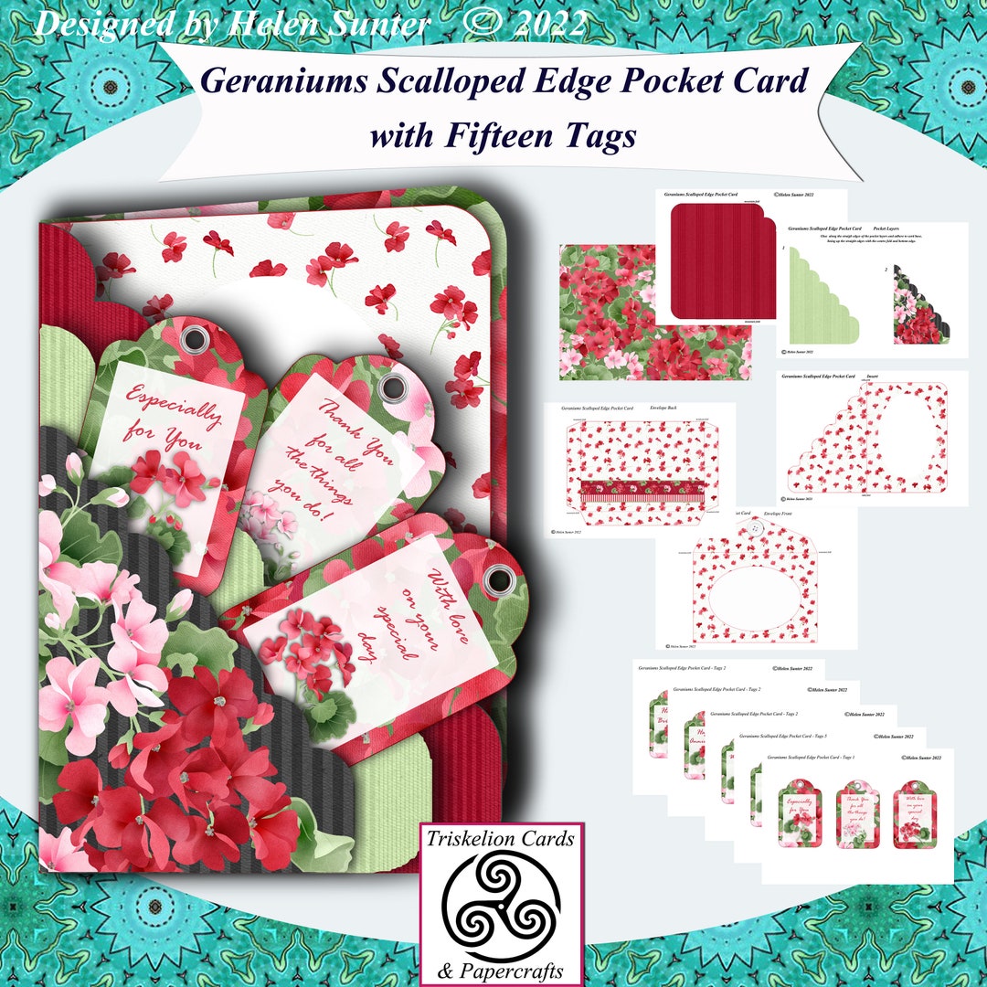 Printable Geraniums Scalloped Edge Pocket Card Card Making Kit With ...