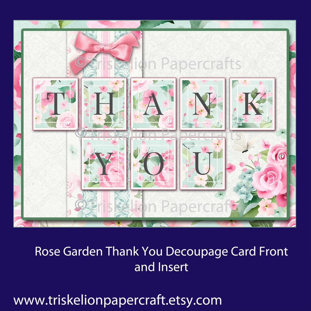 Thank You 3D Decoupage Card Front Card Making Kit With Insert Printable ...