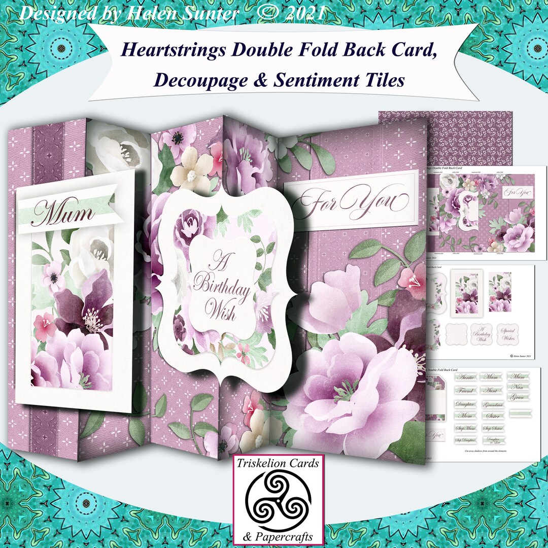 Printable Heartstrings Double Fold Back Digital Card Making Kit With ...
