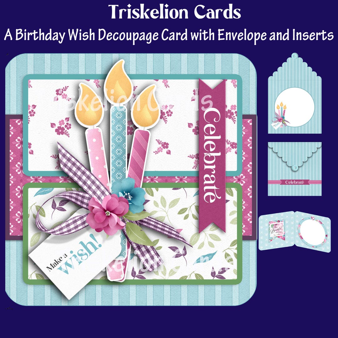 Printable A Birthday Wish Rounded Corner 3D Decoupage Birthday Card ...