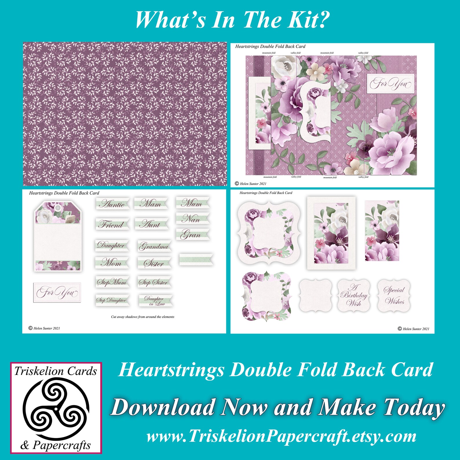 Printable Heartstrings Double Fold Back Digital Card Making Kit With ...