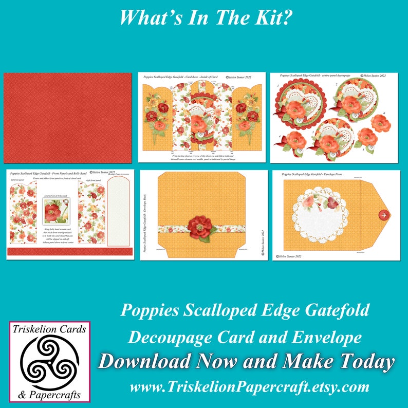 Printable Poppies Scalloped Edge Gate Fold Card Making Kit Poppy Any ...