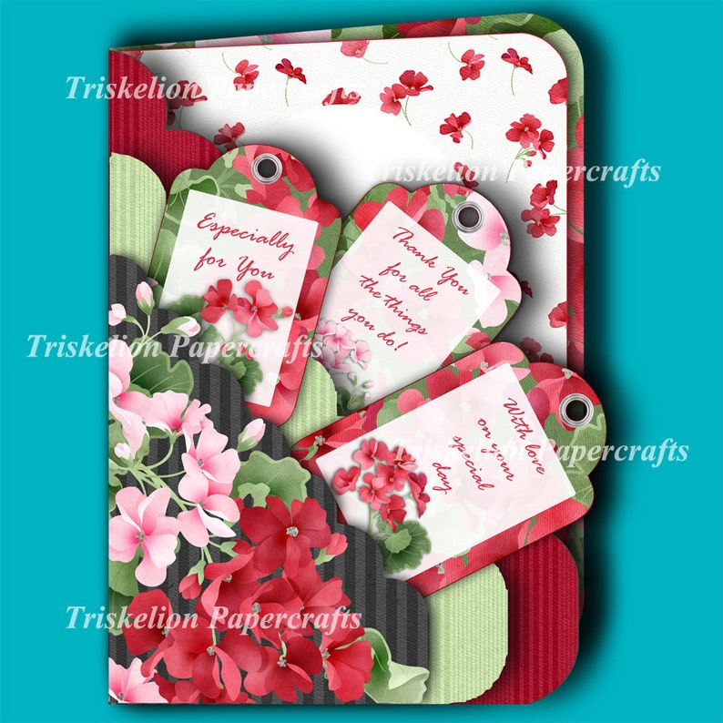 Printable Geraniums Scalloped Edge Pocket Card Card Making Kit With ...
