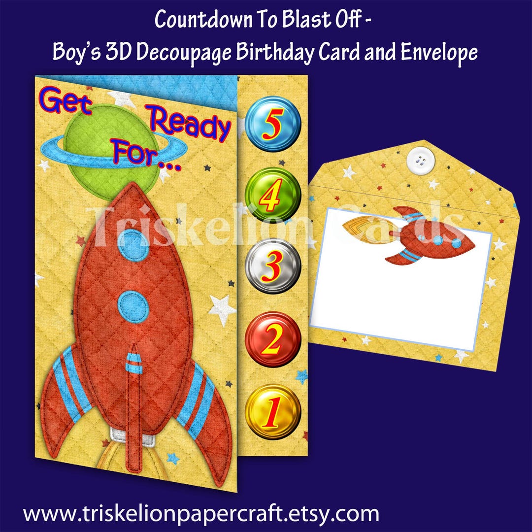 Countdown to Blast off Asymmetric 3D Decoupage Card Making Kit With ...