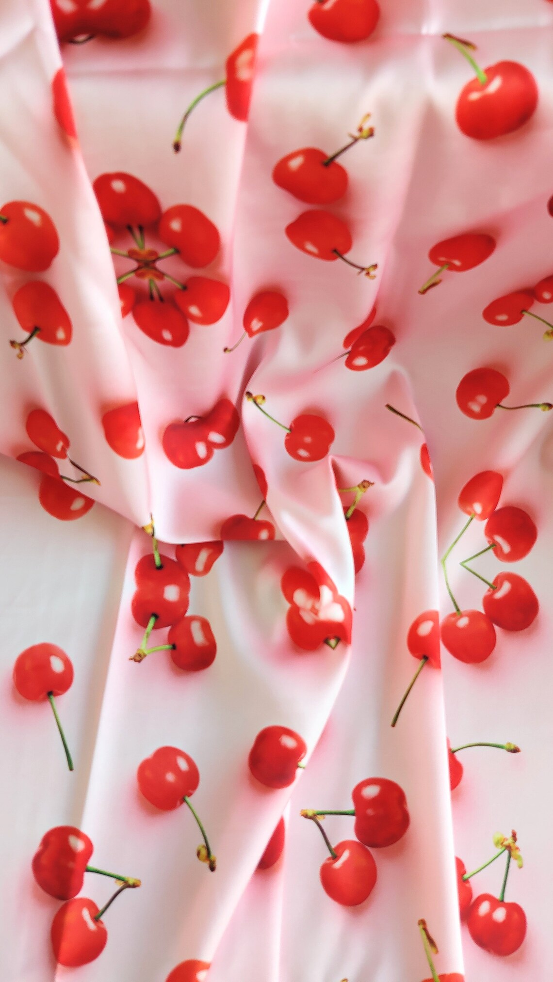 Cherry Fabric, Satin Fabric by the Yard, Red Cherries Satin Fabric by ...