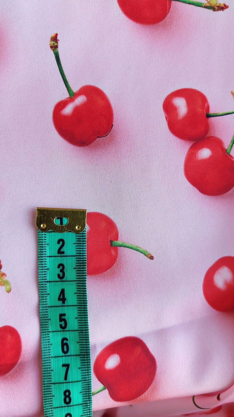 Cherry Fabric, Satin Fabric by the Yard, Red Cherries Satin Fabric by ...