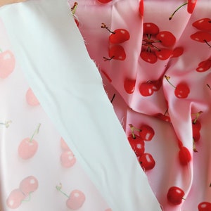 Cherry Fabric, Satin Fabric by the Yard, Red Cherries Satin Fabric by ...