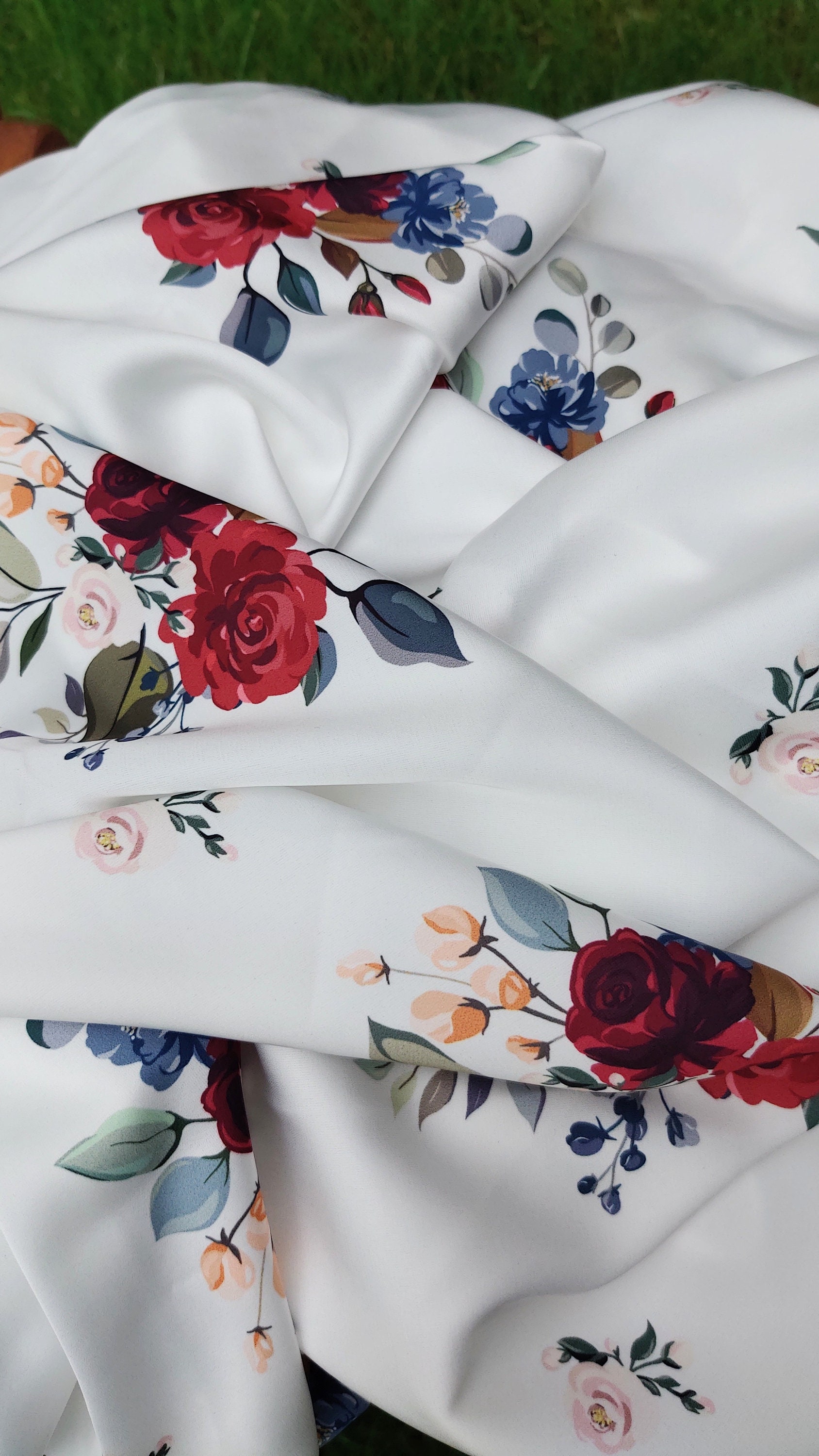 Floral Satin Fabric by the Yard, Flowers Print Satin Fabric by Meter ...