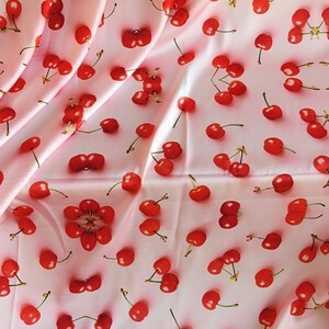 Cherry Fabric, Satin Fabric by the Yard, Red Cherries Satin Fabric by ...