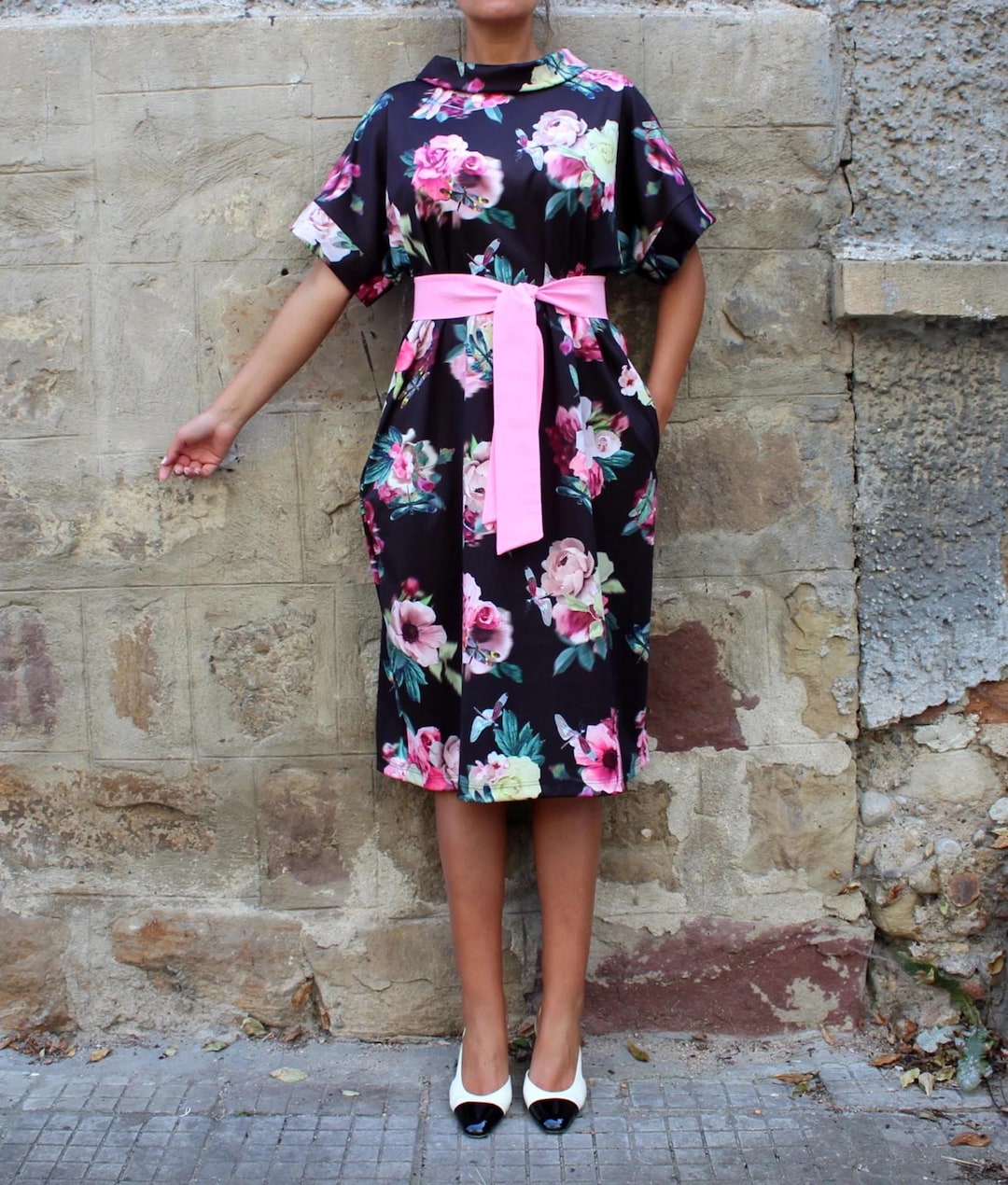 Handmade Floral Dress in Size M, Midi Dress, Party Wedding Guest Dress ...