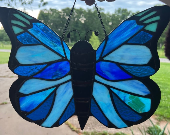 Stained Glass Blue Butterfly - Etsy