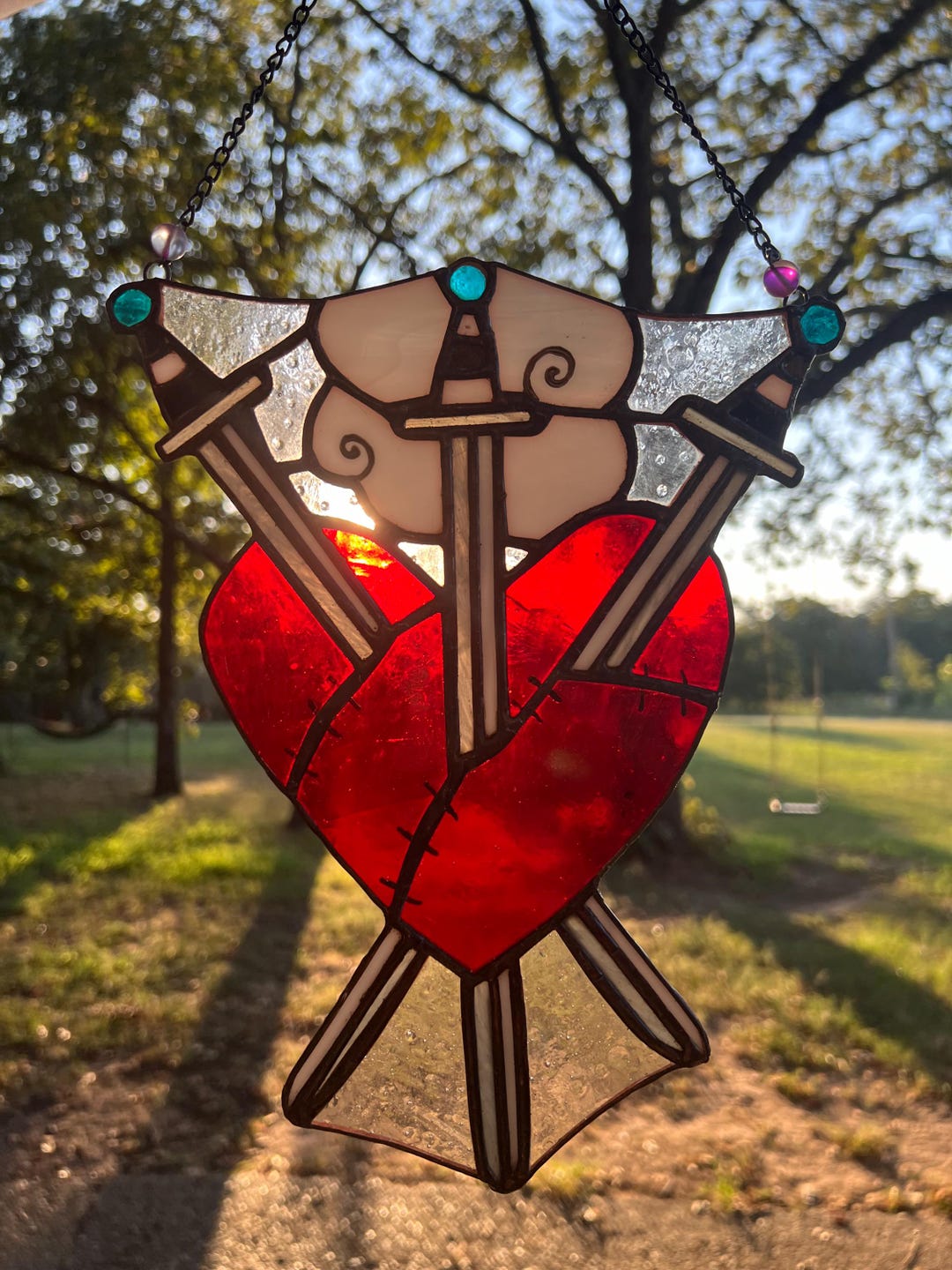 Three of Swords Tarot Stained Glass - Etsy