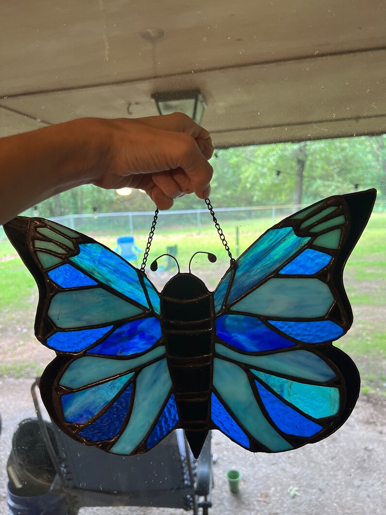 Blue Butterfly Stained Glass Suncatcher - Etsy