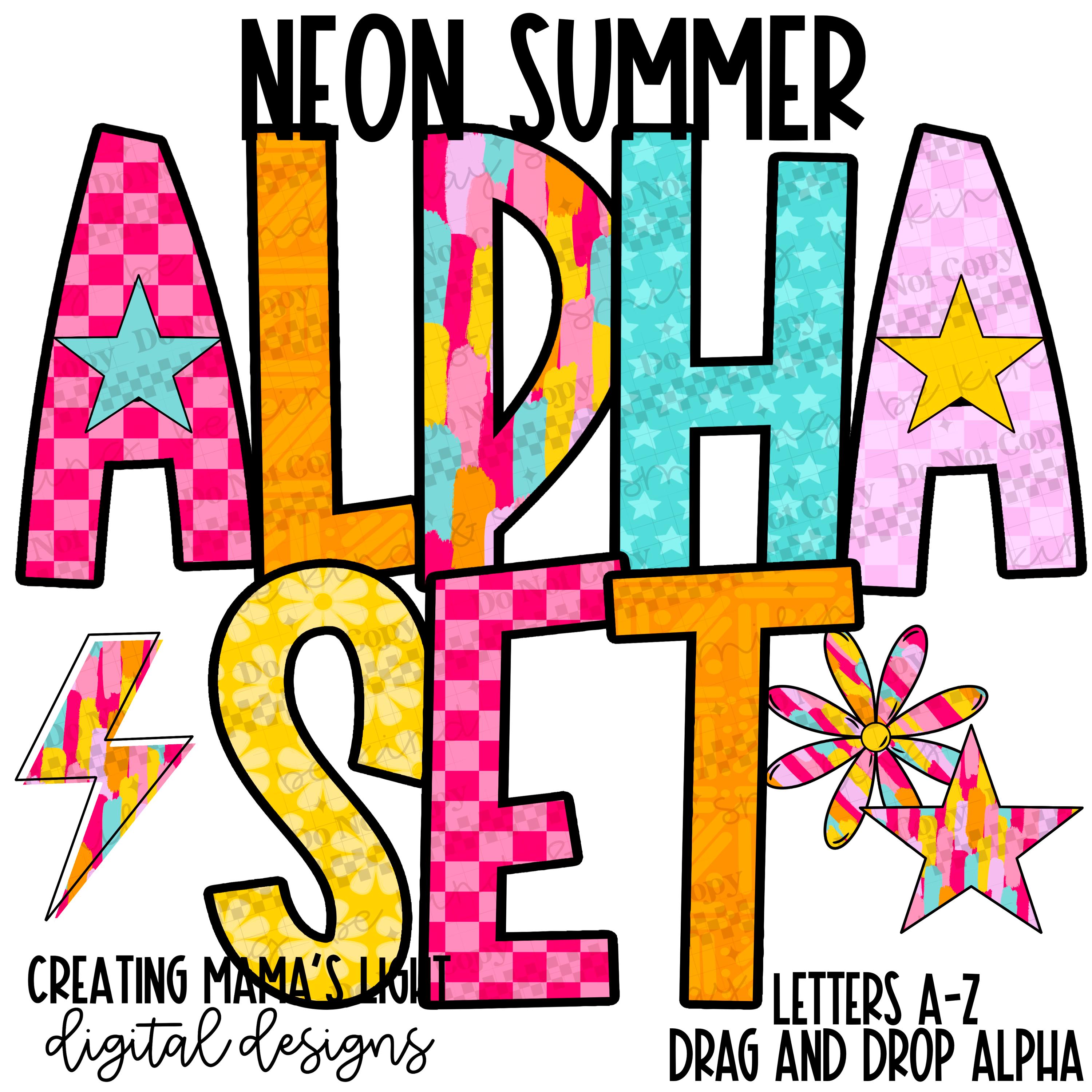 Summer Neons Alpha, Alphaset, PNG, Digital Files, Neons, Alphas, Alpha ...