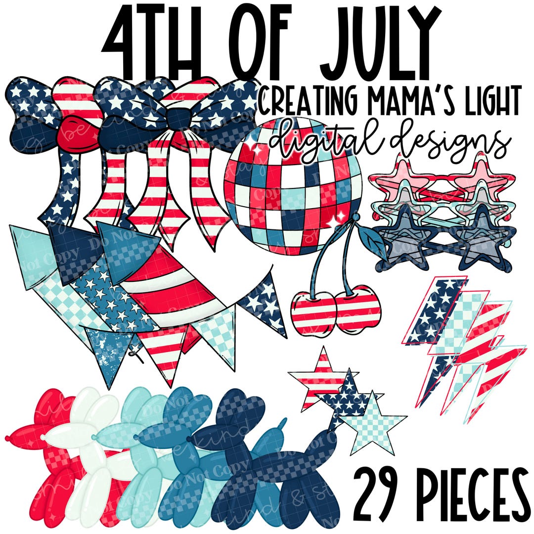 4th of July Clipart, Hand-drawn Clipart, PNG, Digital Files, Trendy ...