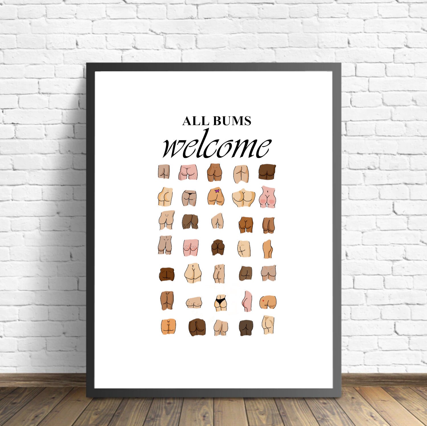 All Bums Welcome Body Positive Art Funny Bathroom Art All Etsy