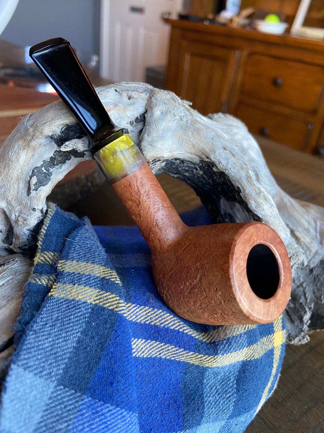 Handmade Briar Pipe Pot Shape Natural Blast With Alumilite and Ebonite ...