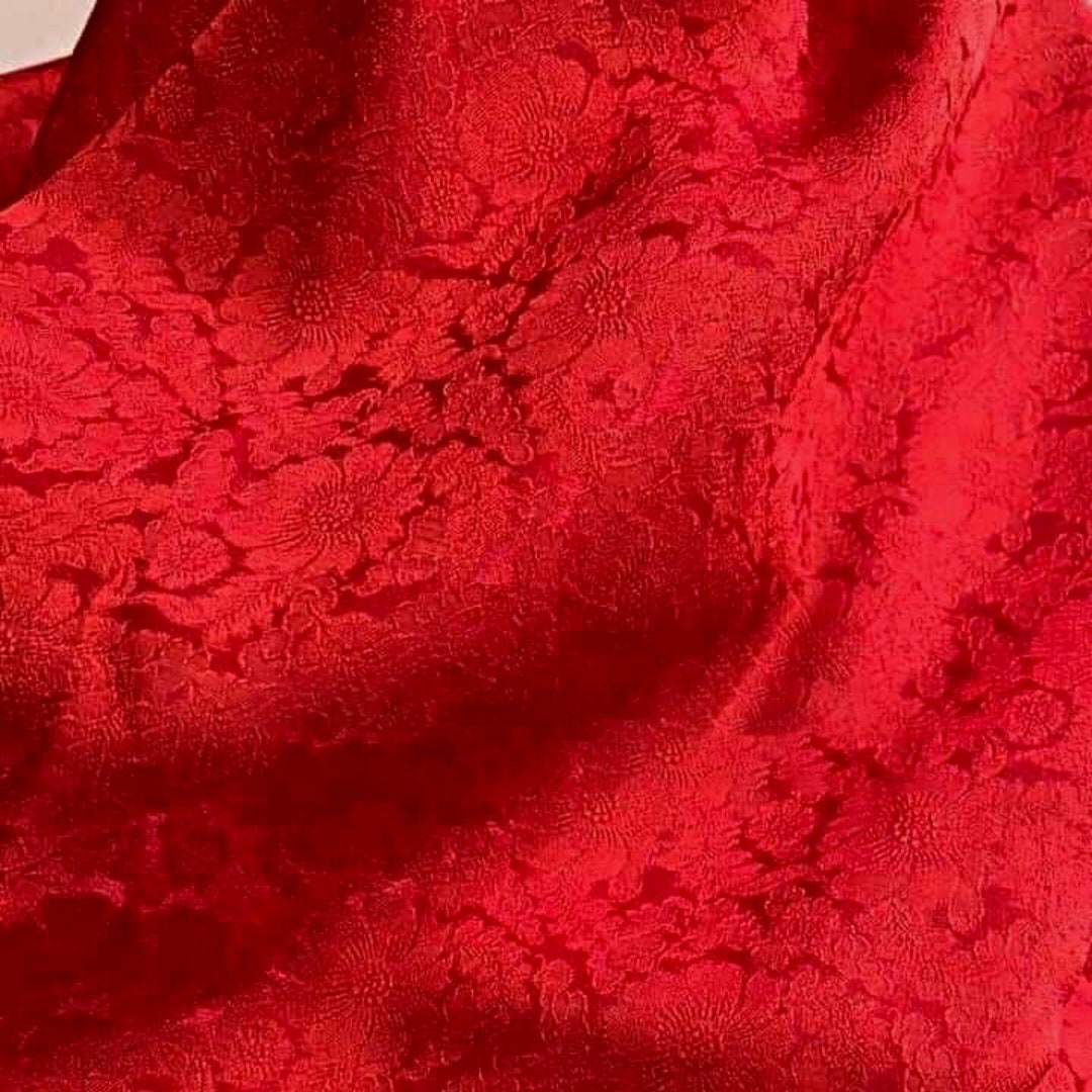 PURE MULBERRY SILK Fabric by the Yard - Red Floral Silk - Handmade ...