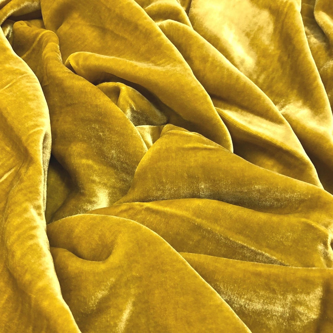 100% MULBERRY SILK VELVET Fabric by the Yard – Yellow Silk Velvet ...