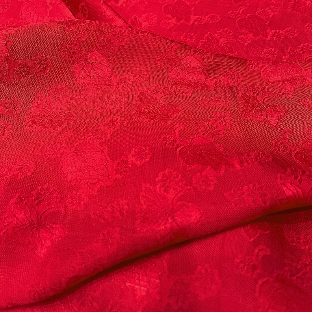 MULBERRY SILK Fabric by the Yard - Red Pattern Silk Fabric - Handmade ...