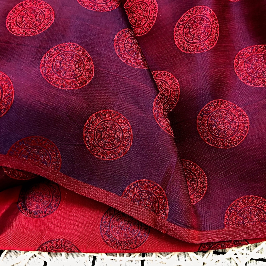 PURE MULBERRY SILK Fabric by the Yard - Red Pattern Silk Fabric ...