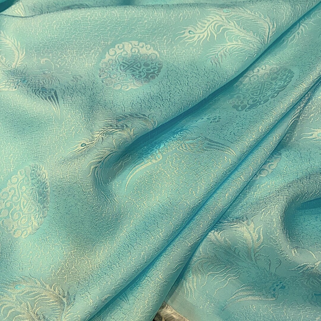 PURE MULBERRY SILK Fabric by the Yard - Blue Pattern Silk - Handmade ...