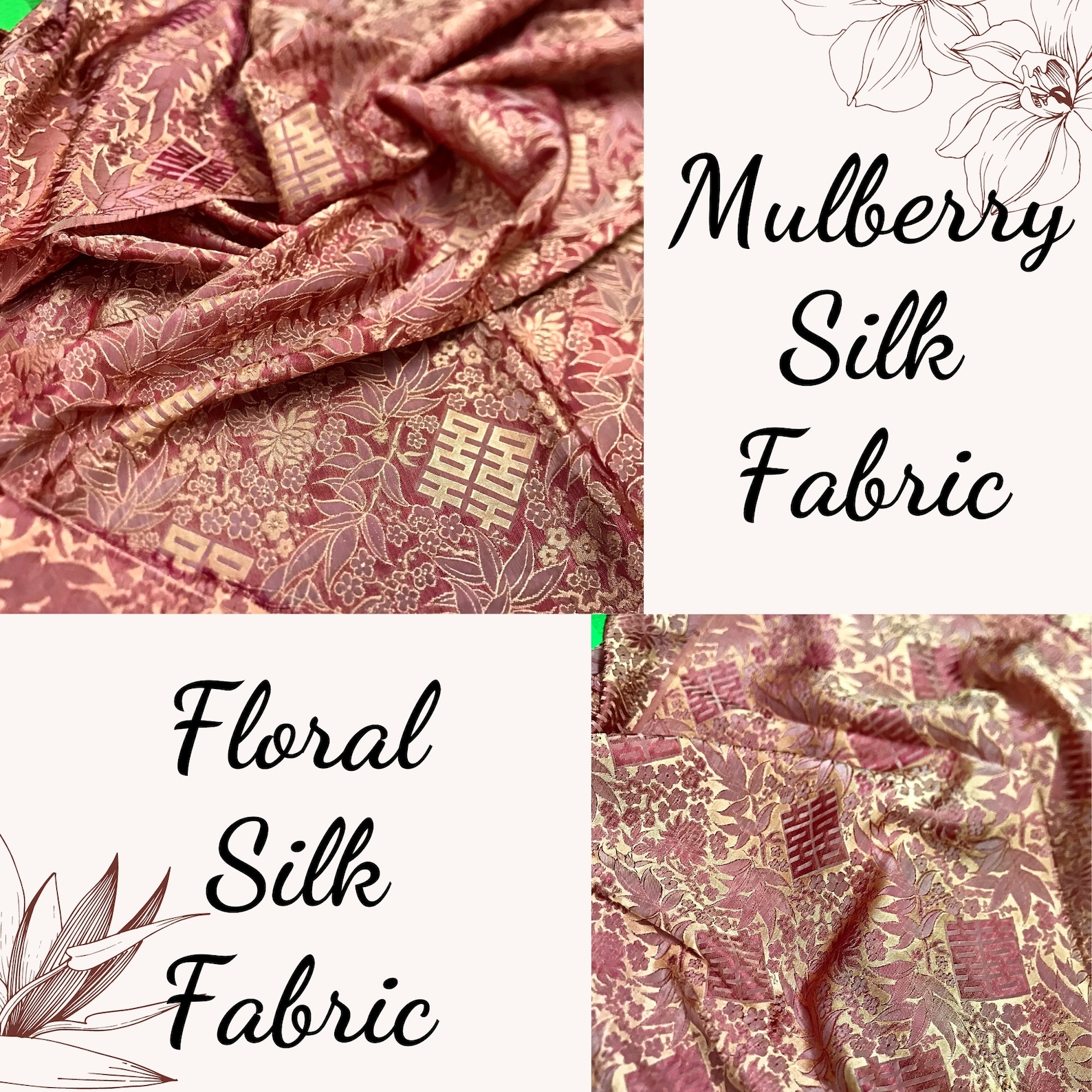 PURE MULBERRY SILK Fabric by the Yard Luxury Silk Floral - Etsy