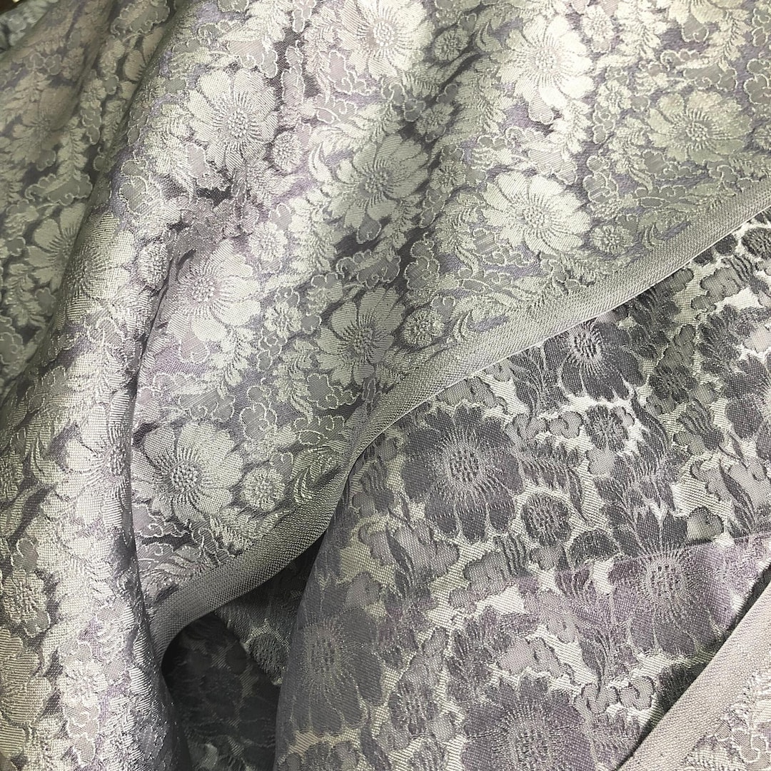 MULBERRY SILK Fabric by the Yard - Grey Silk With Chrysanthemum Pattern ...