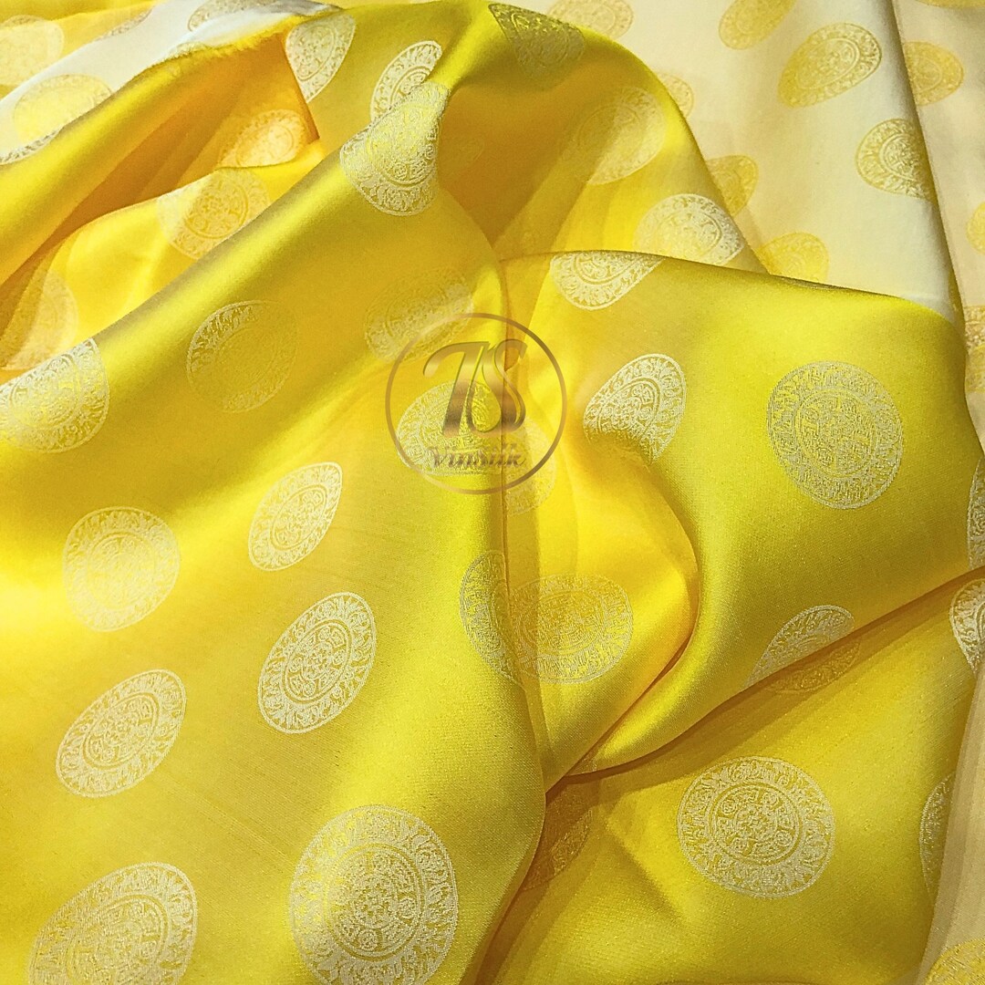 PURE MULBERRY SILK Fabric by the Yard - Yellow Pattern Silk Fabric ...