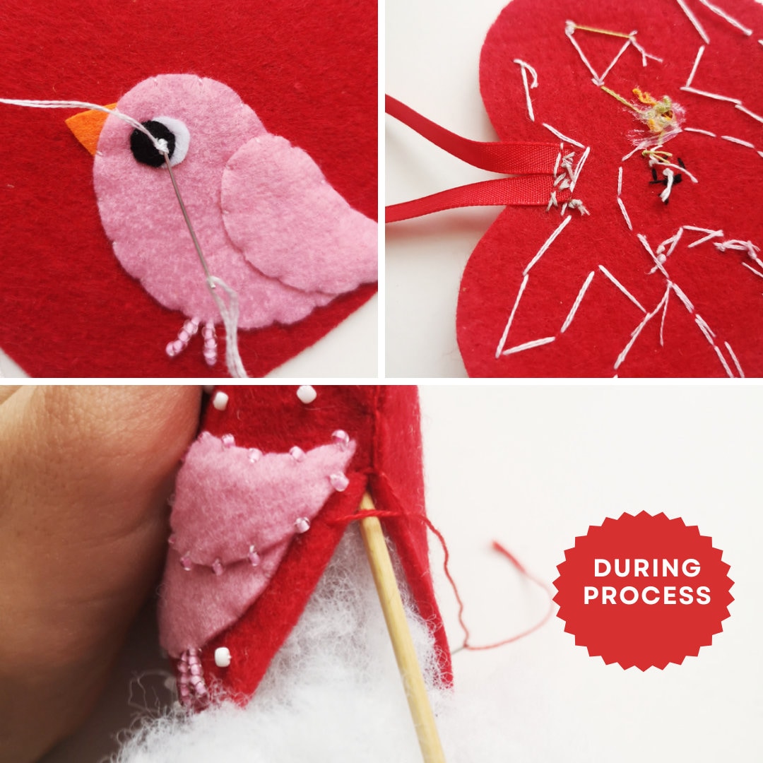 Whimsical Felt Heart and Bird Ornament Pattern - DIY Craft Tutorial - Etsy