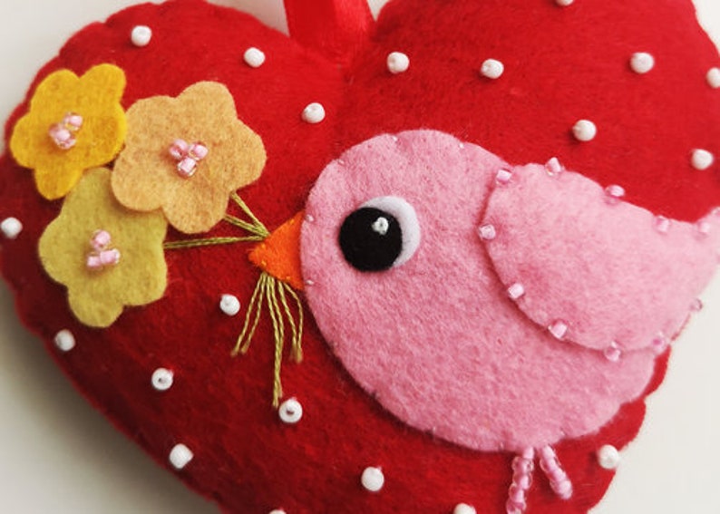 Whimsical Felt Heart and Bird Ornament Pattern - DIY Craft Tutorial - Etsy