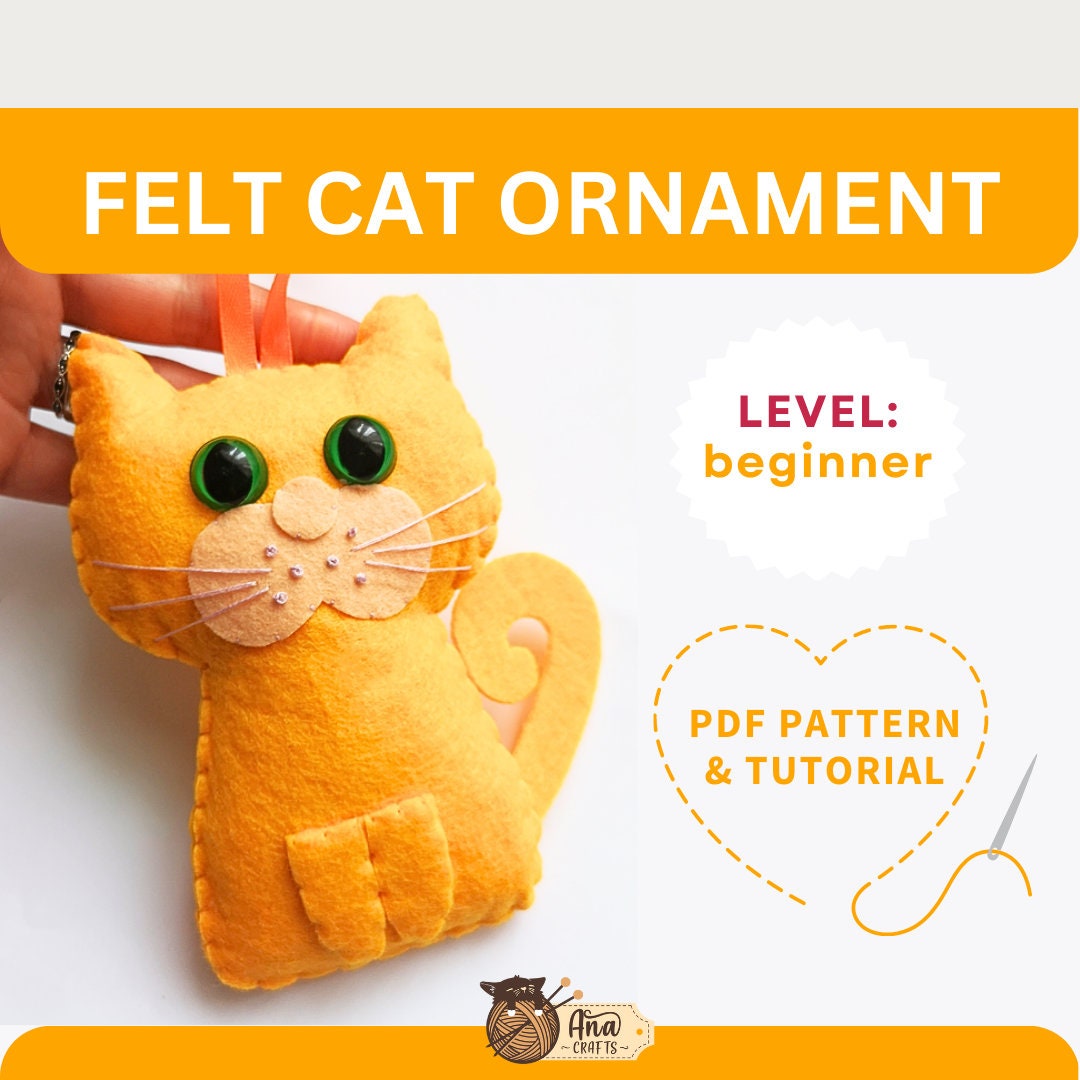 Easy Pattern and Tutorial Felt Cat Ornament - Etsy