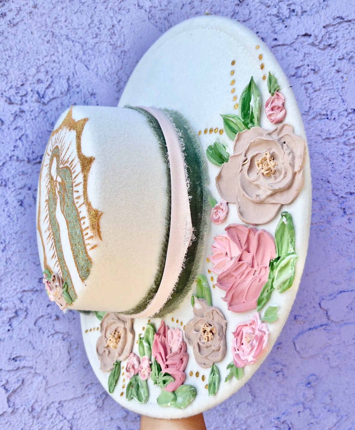 Virgin Marry Hand Painted Hat, Virgin De Guadalupe Hat, Hand Painted ...