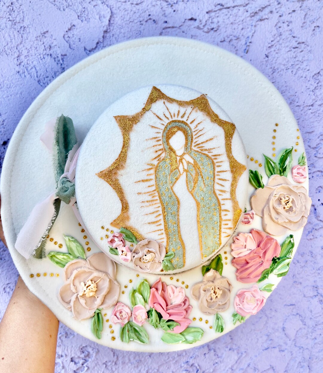 Virgin Marry Hand Painted Hat, Virgin De Guadalupe Hat, Hand Painted ...